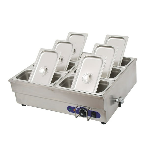 INTBUYING Food Warmer Double Row 110V 6 Pan Bain-Marie Buffet ...