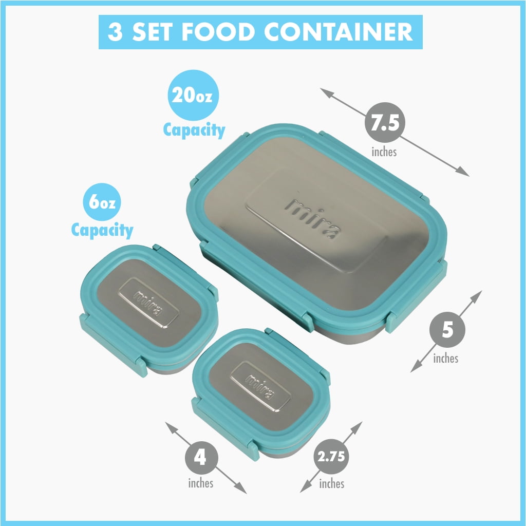Buy MIRA 20oz Stainless Steel Lunch Container with Two 6oz Snack ...