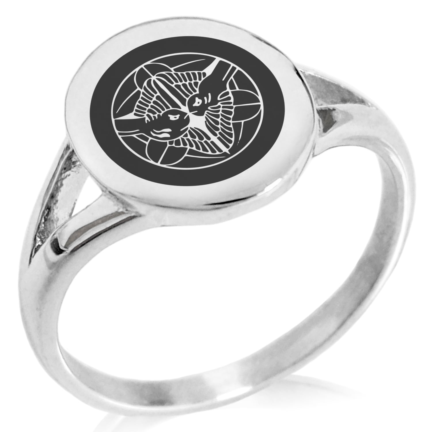 Stainless Steel Uesugi Samurai Crest Minimalist Oval Top Polished ...