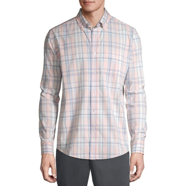 George Men's and Big Men's Button-down Stretch Poplin Long Sleeve Shirt ...