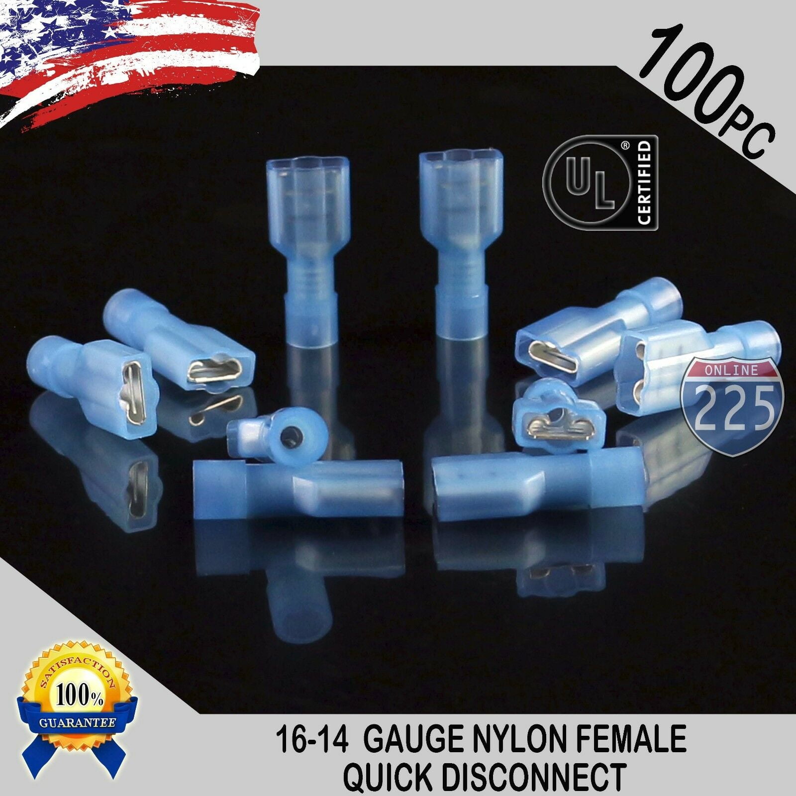 100 Pack 16-14 Gauge Nylon Fully Insulated Quick Disconnect Female .250 ...