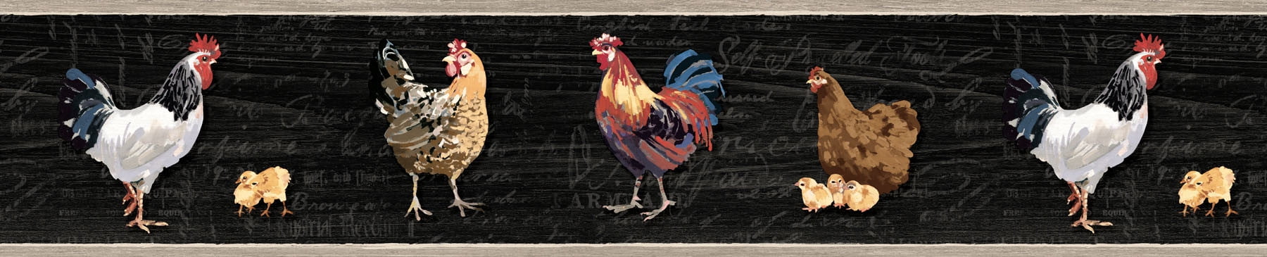 Brewster Ctr63111b Bailey Black Rooster & Script Border Wallpaper ...