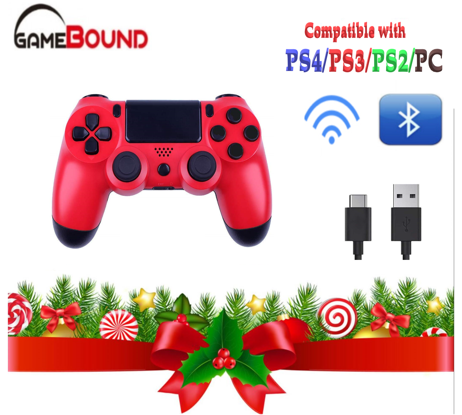 Wireless Gamepad Bluetooth LED Light for PS4 Controller (Red) - Walmart ...