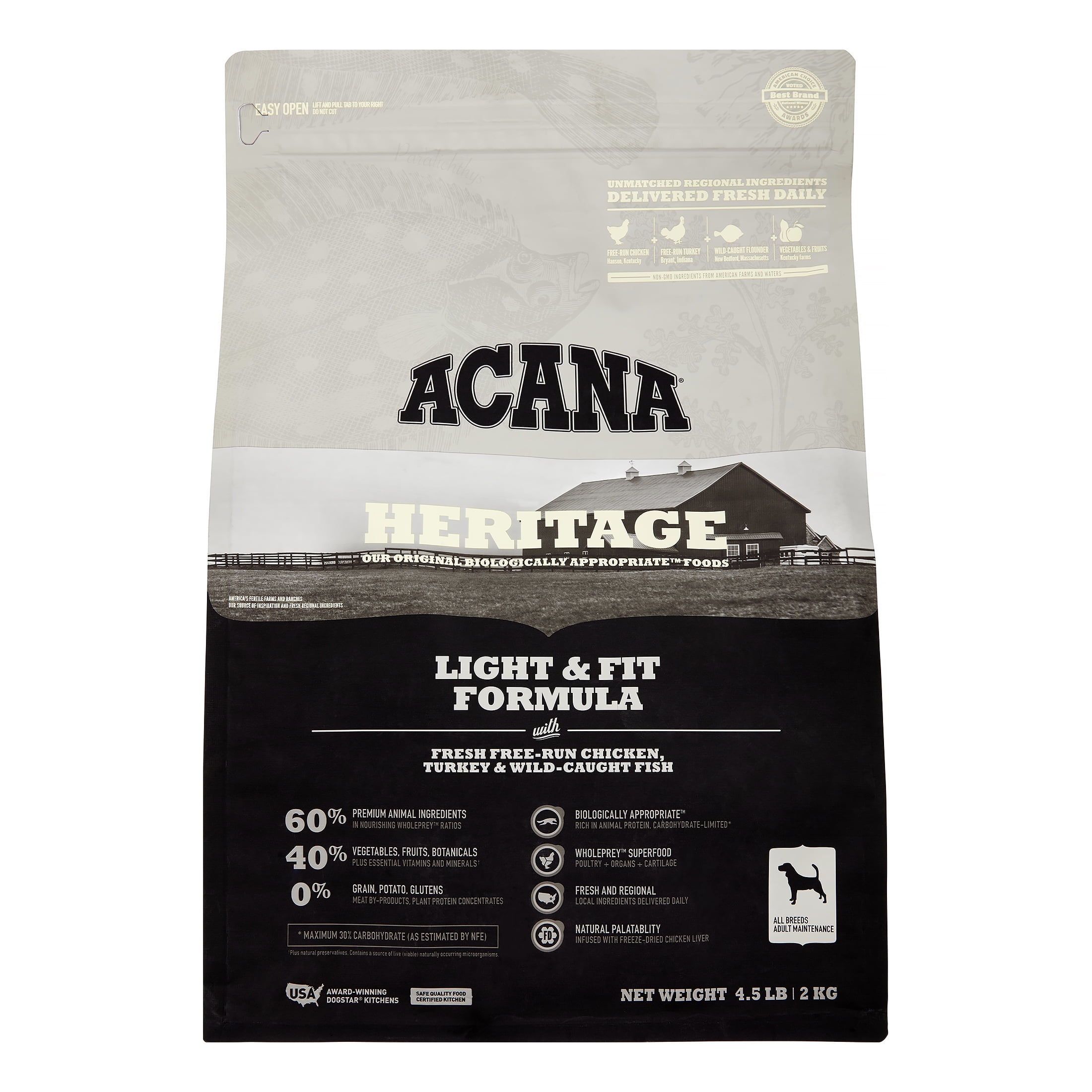 Acana Heritage Light and Fit Formula Grain-Free Dry Dog Food, 4.5 lb - Walmart.com