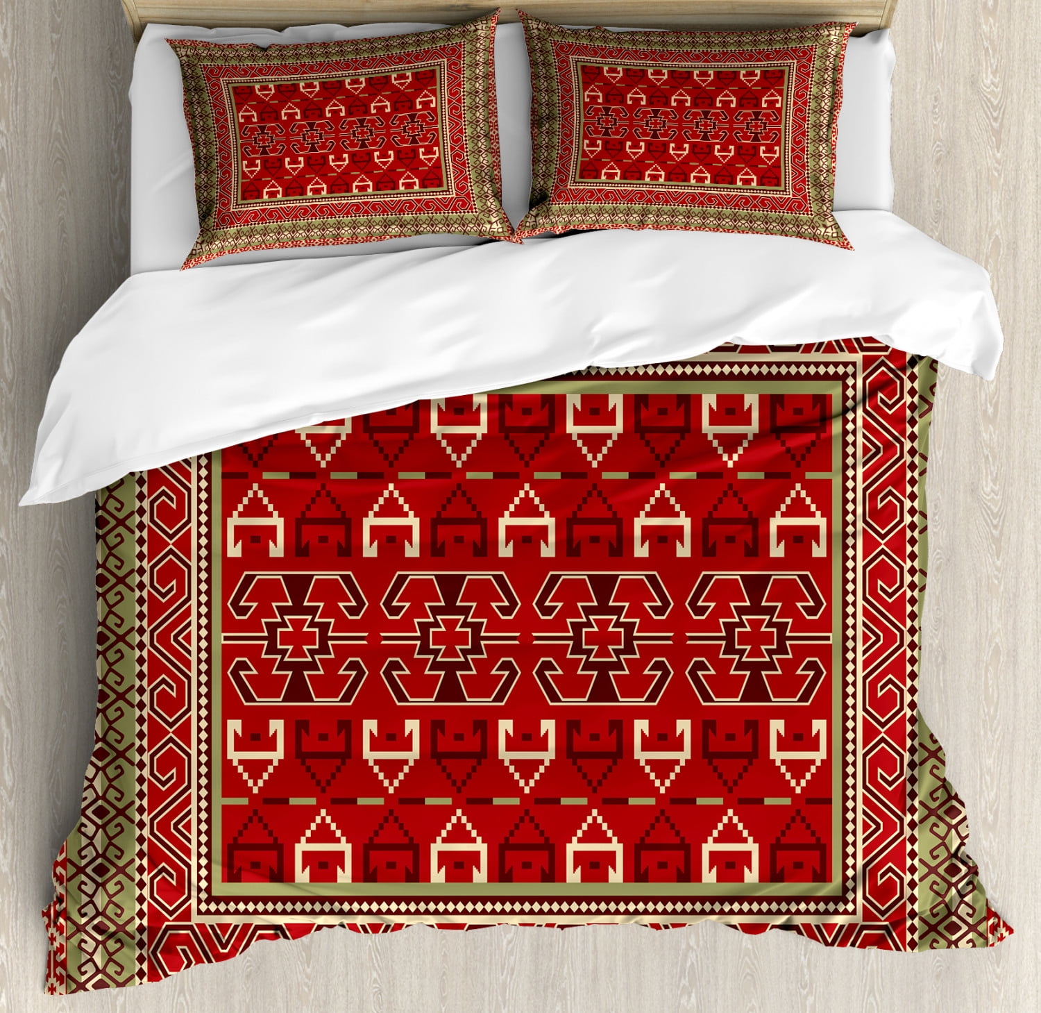 Turkish Pattern Queen Size Duvet Cover Set, Rectangular Frames and ...