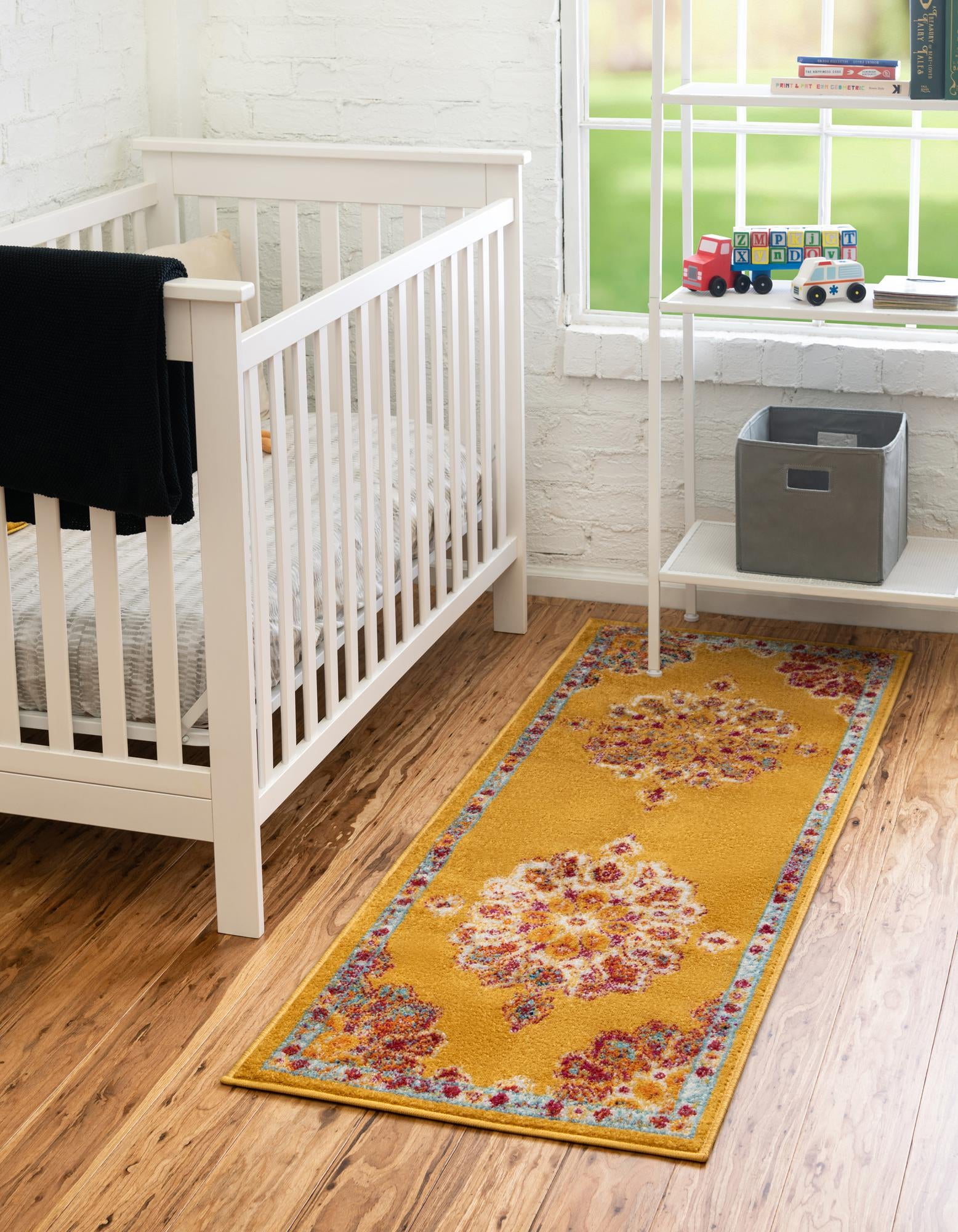 Unique Loom Kokulu Parker Rug Yellow/Blue 2' x 6' 1" Runner Border ...