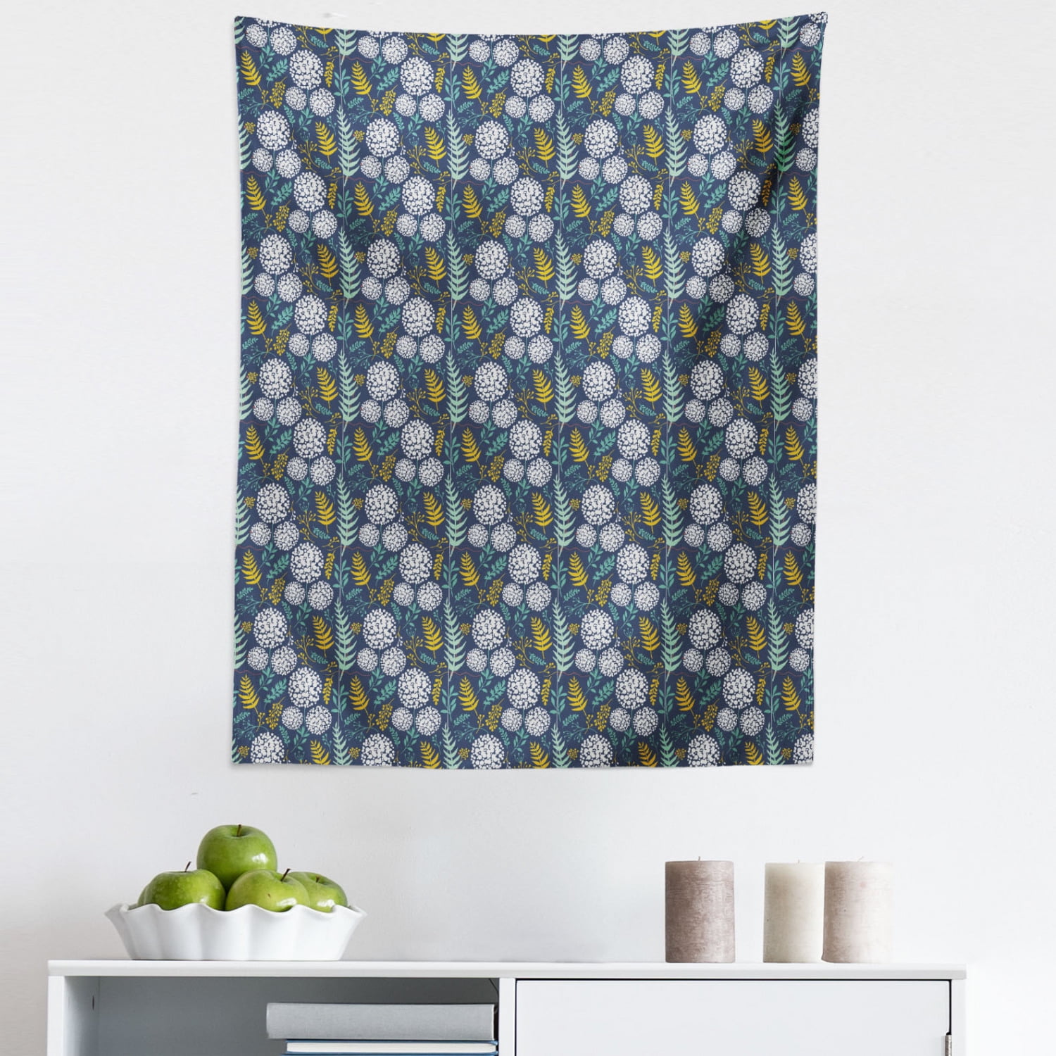 Dandelion Tapestry, Pattern of Leafy Branches and Dotted Herbs Vintage ...