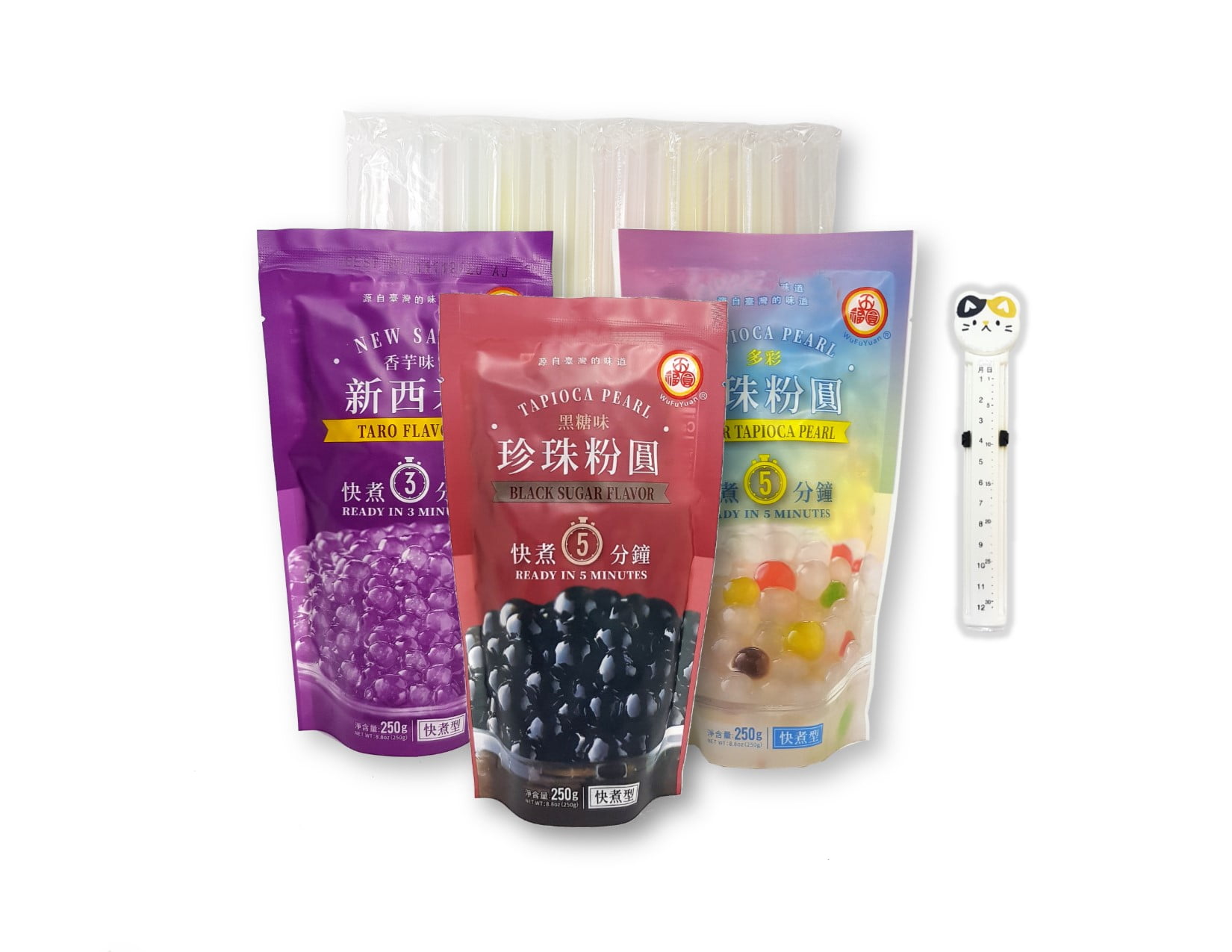 Buy WuFuYuan Boba Tapioca Pearls 3-Pack Variety Black, Color, Taro with 50 Wide Straws ...