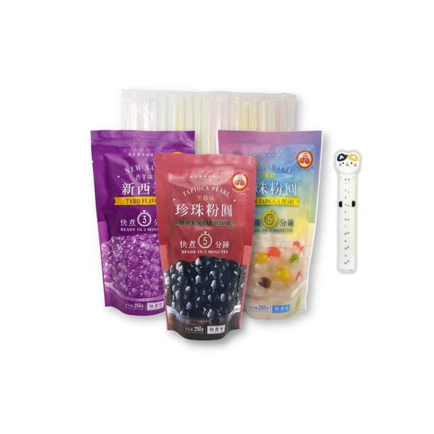 WuFuYuan Boba Tapioca Pearls 3-Pack Variety (Black, Color, Taro) with 50 Wide Straws plus ...