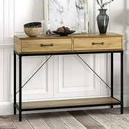 DecorTech Industrial Rectangular Wood Console Table with AC Power and ...
