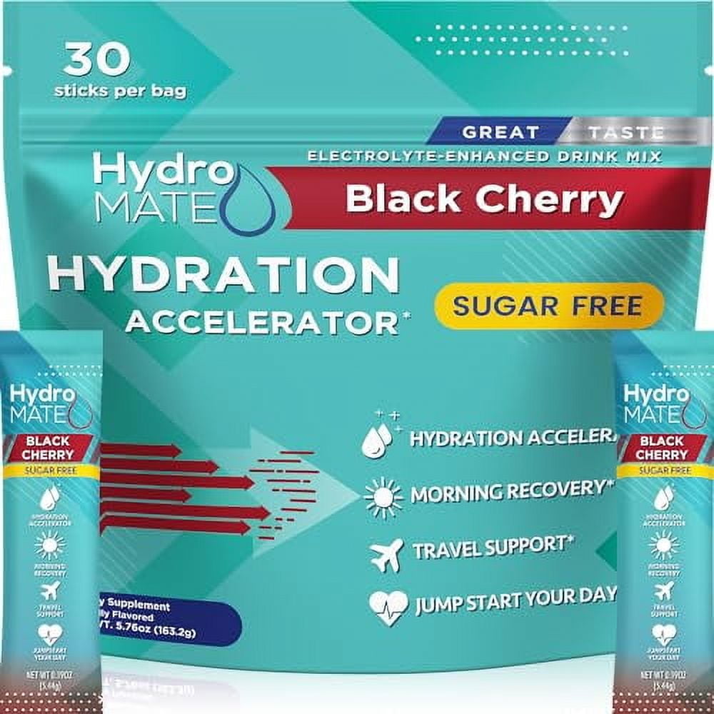 HydroMATE Electrolitos en polvo sin azúcar Cereza negra Paquetes de ...