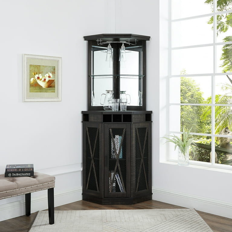 Gramercy Way Grey Corner Bar Unit with built in Wine Rack and Lower Cabinet Walmart