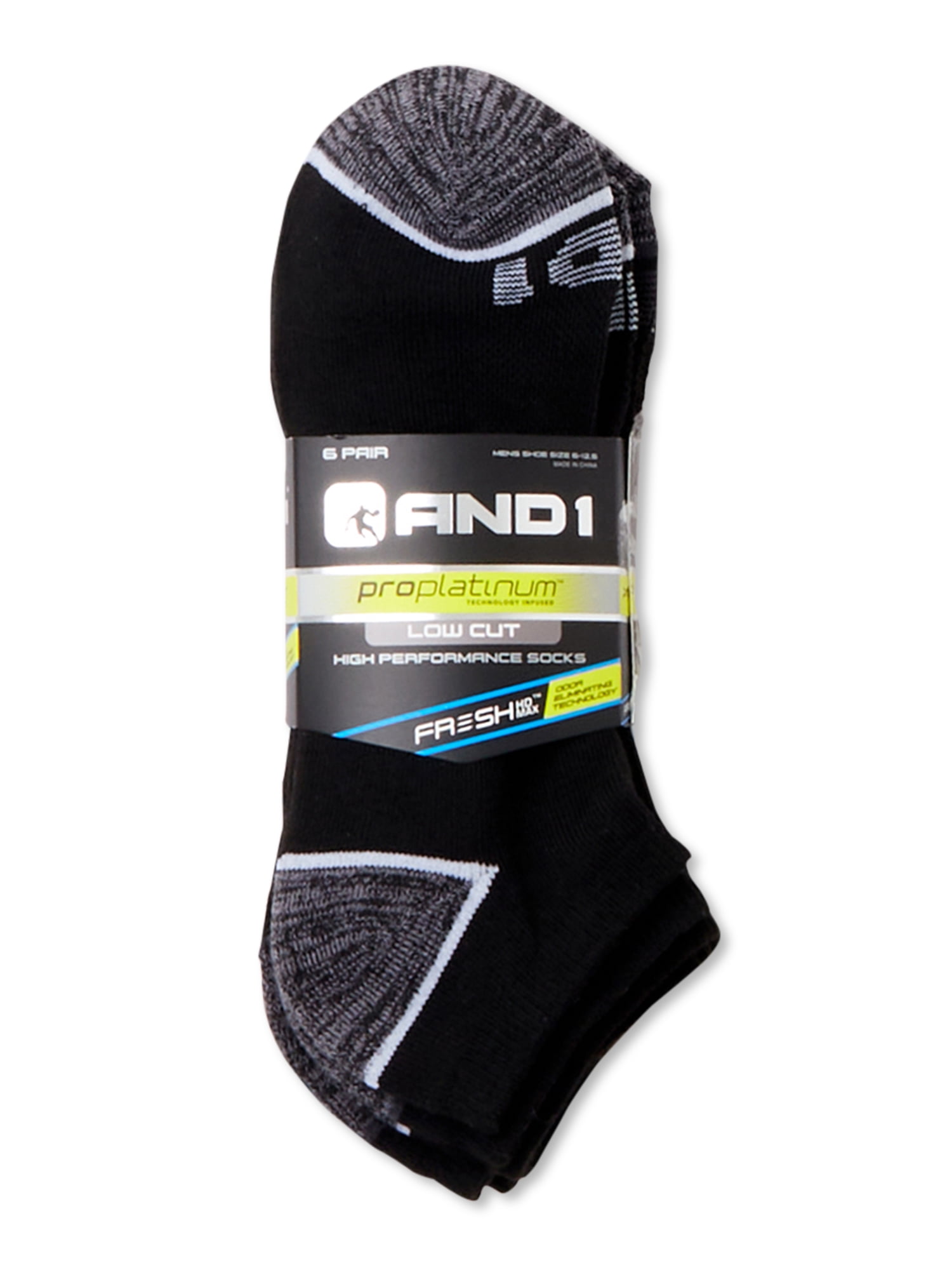 AND1 Men's Performance Cushion Pro Platinum Low Cut Socks, 6-Pack ...