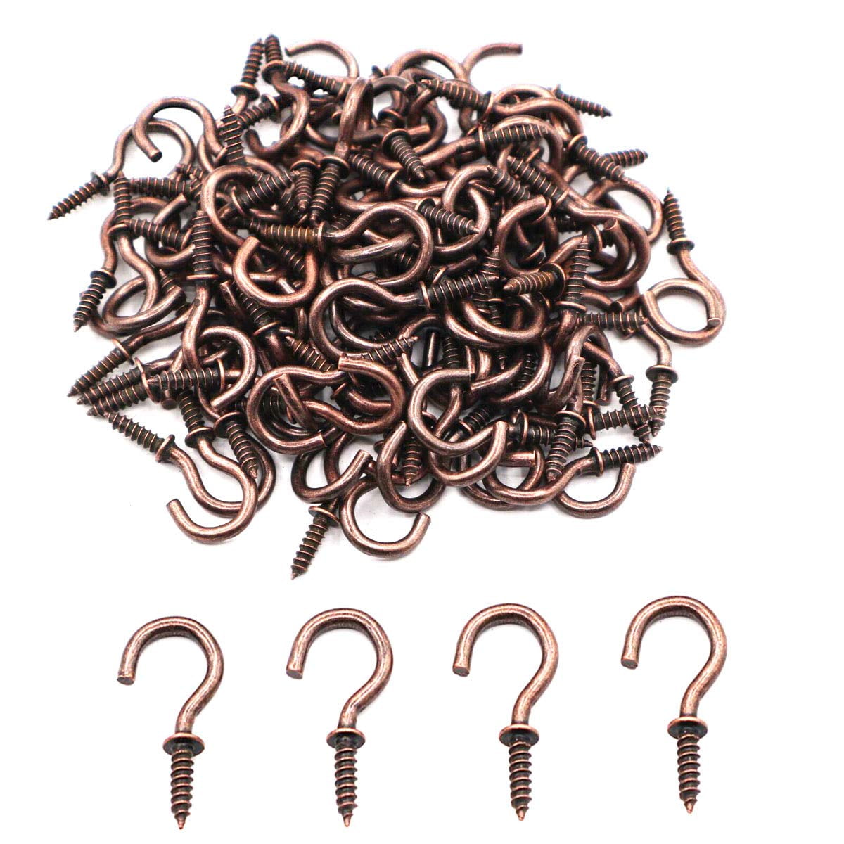 80 Pcs 5/8 Inch Small Cup Hooks Red Bronze Screw Ceiling Hooks Patio ...