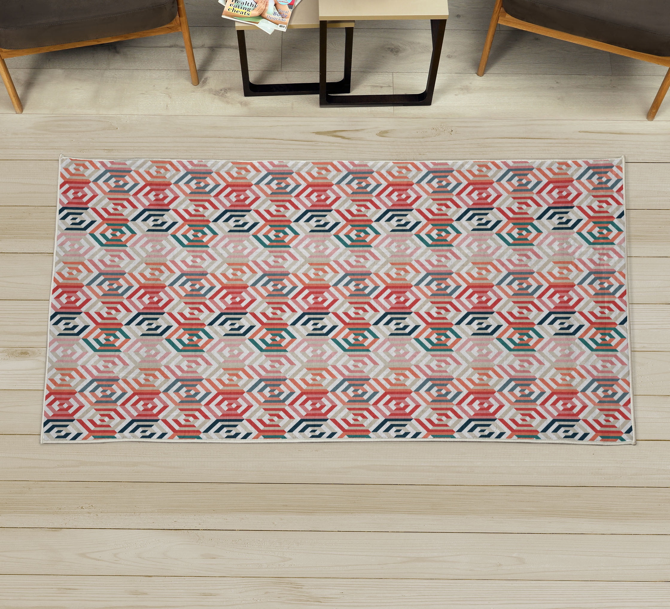 Geometric Decorative Rug, Abstract Cubes Isometric Hexagonal Shaped ...