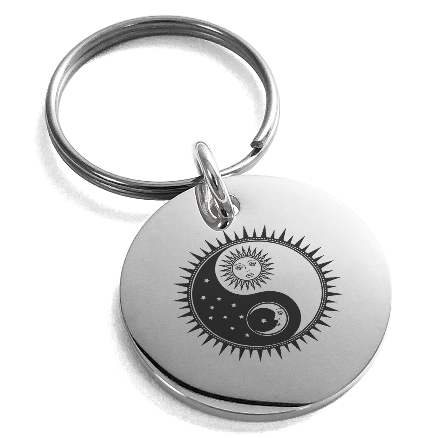 Stainless Steel Sun & Moon Yin Yang Engraved Small Medallion Circle ...