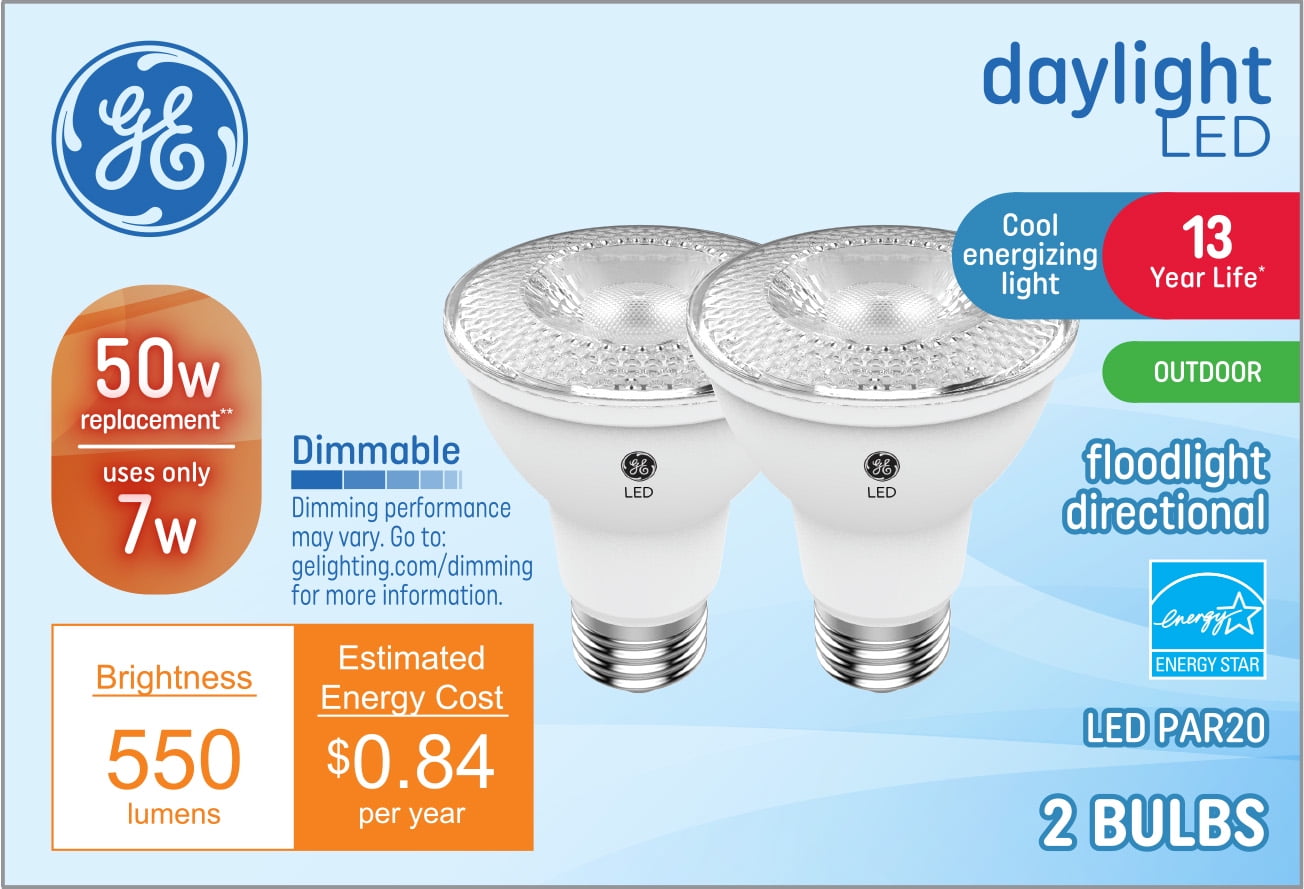 GE LED Daylight Floodlight Bulbs, 7 Watt (50 W Equivalent) Par20 Flood ... GE LED Daylight Floodlight Bulbs, 7 Watt (50 W Equivalent) Par20 Flood ...