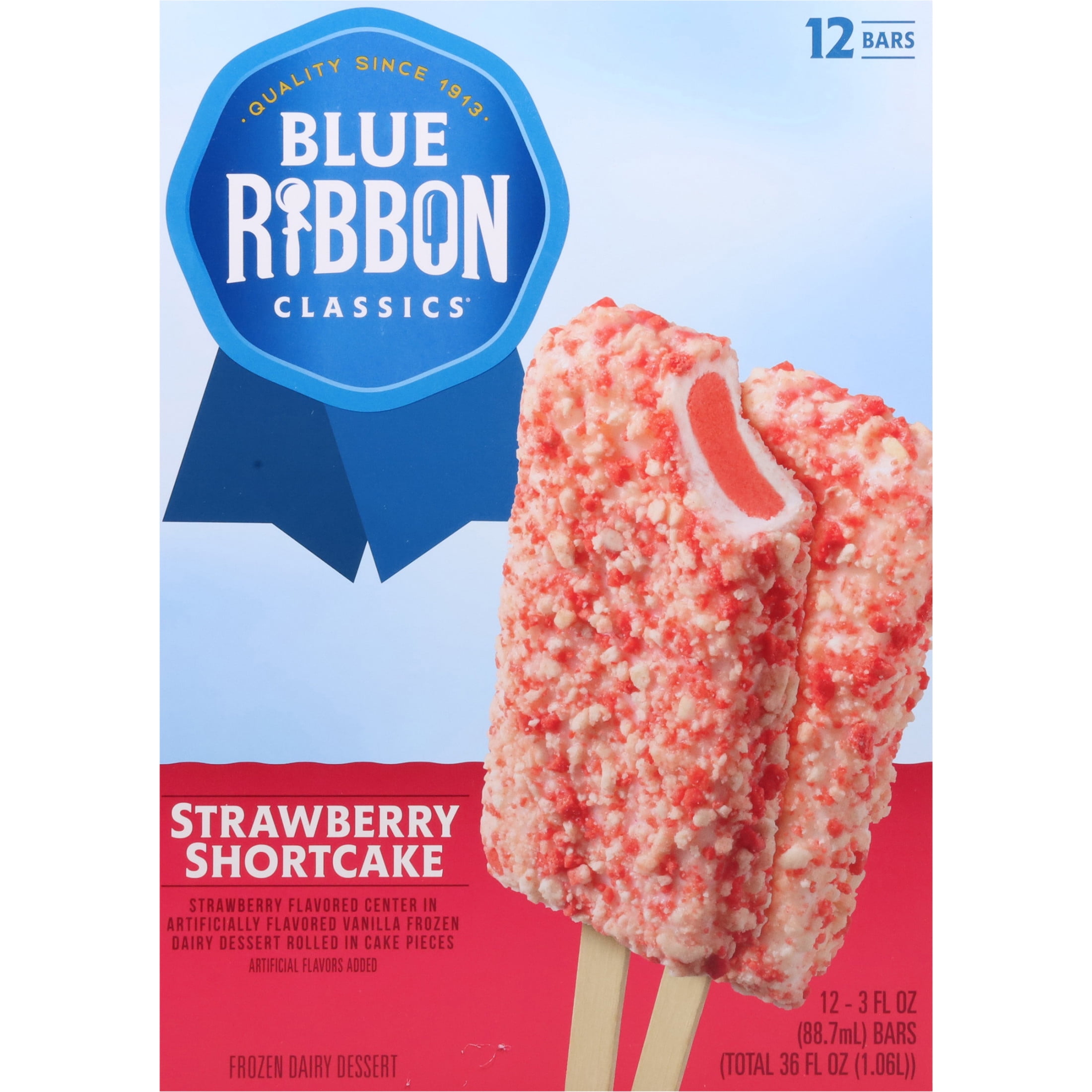 Blue Ribbon Classics Strawberry Shortcake Coated Artificially Flavored Vanilla Frozen Dessert Treat Bar 36 fl oz 12 Pack