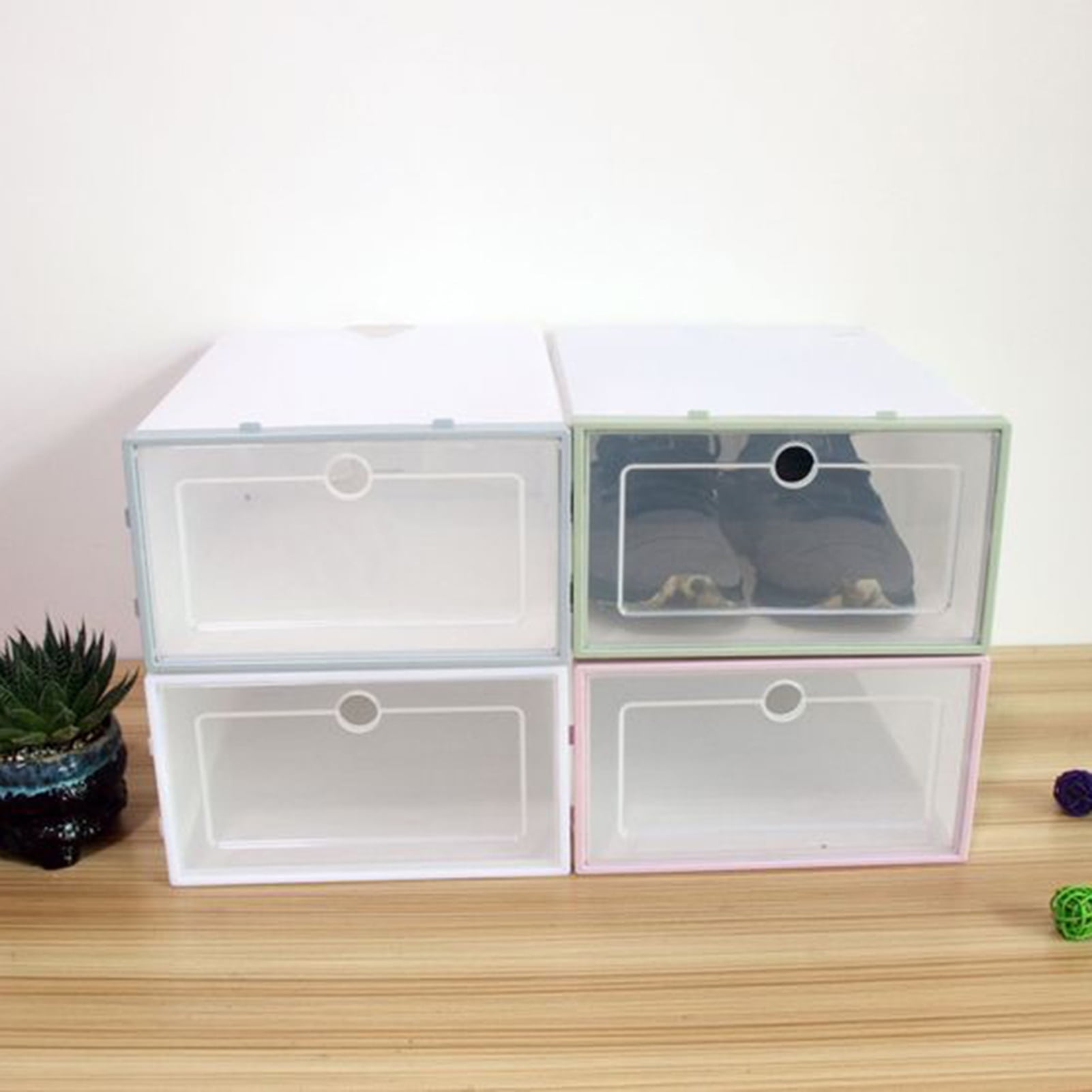 Tuelaly Shoe Storage Boxes, Clear Plastic Stackable Shoe Organizer Bins ...