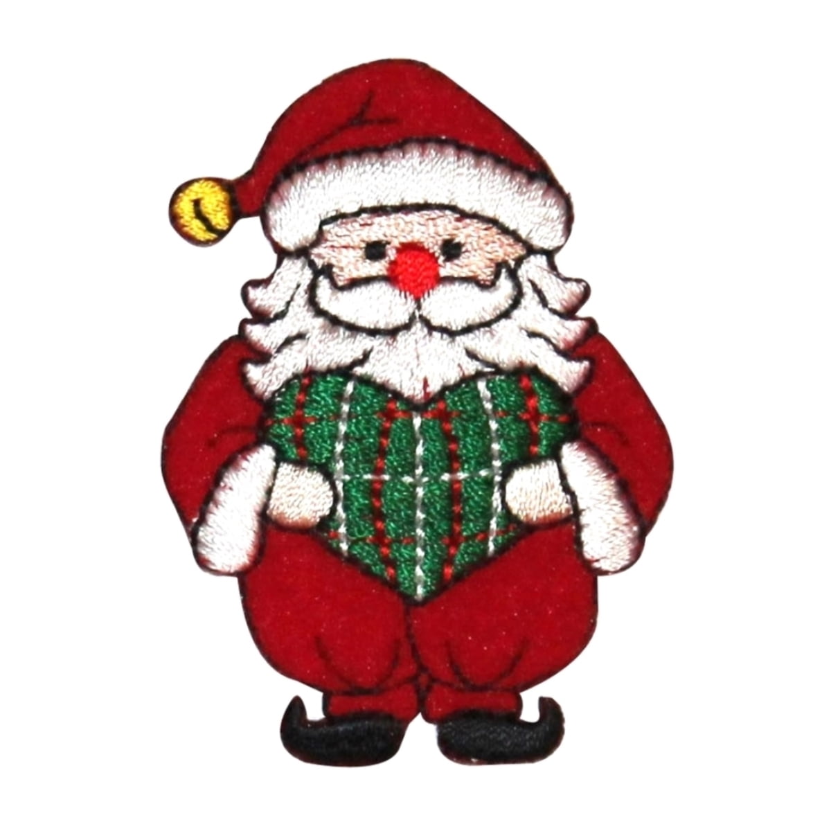 ID 8158B Fuzzy Santa Holding Heart Patch Christmas Embroidered Iron On ...
