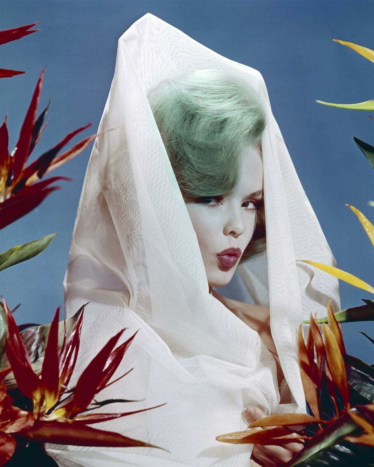 Joey Heatherton gives red lipstick pout in pose with green hair 8x10 ...