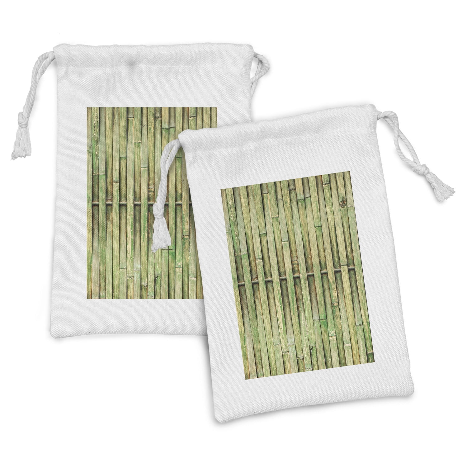 Bamboo Print Fabric Pouch Set of 2, Botanical Exotic Branch Wall Design ...