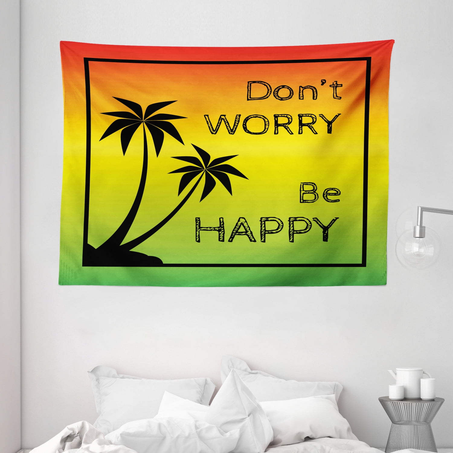 Rasta Tapestry, Don't Worry Be Happy Music Quote of Iconic Singer Palms ...