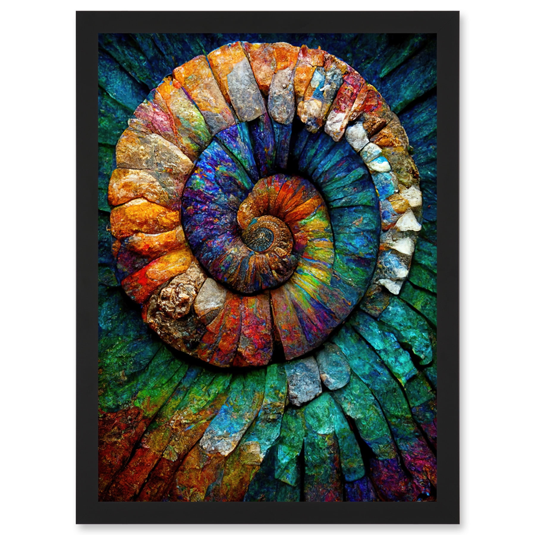 Bright Multicoloured Ammonite Fossil Artwork Framed Wall Art Print A4 ...