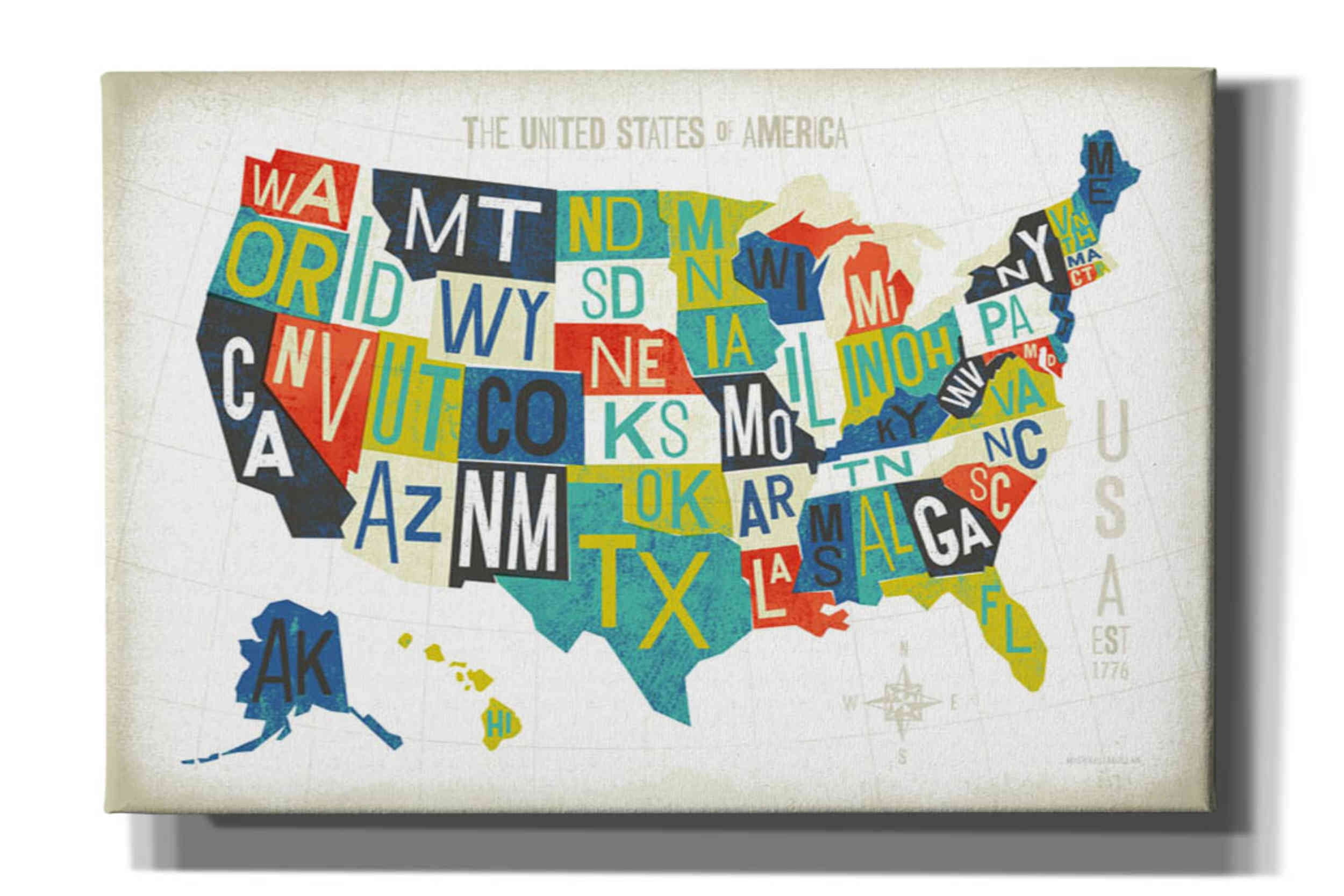 Epic Graffiti 'Letterpress USA Map' by Michael Mullan, Canvas Wall Art ...