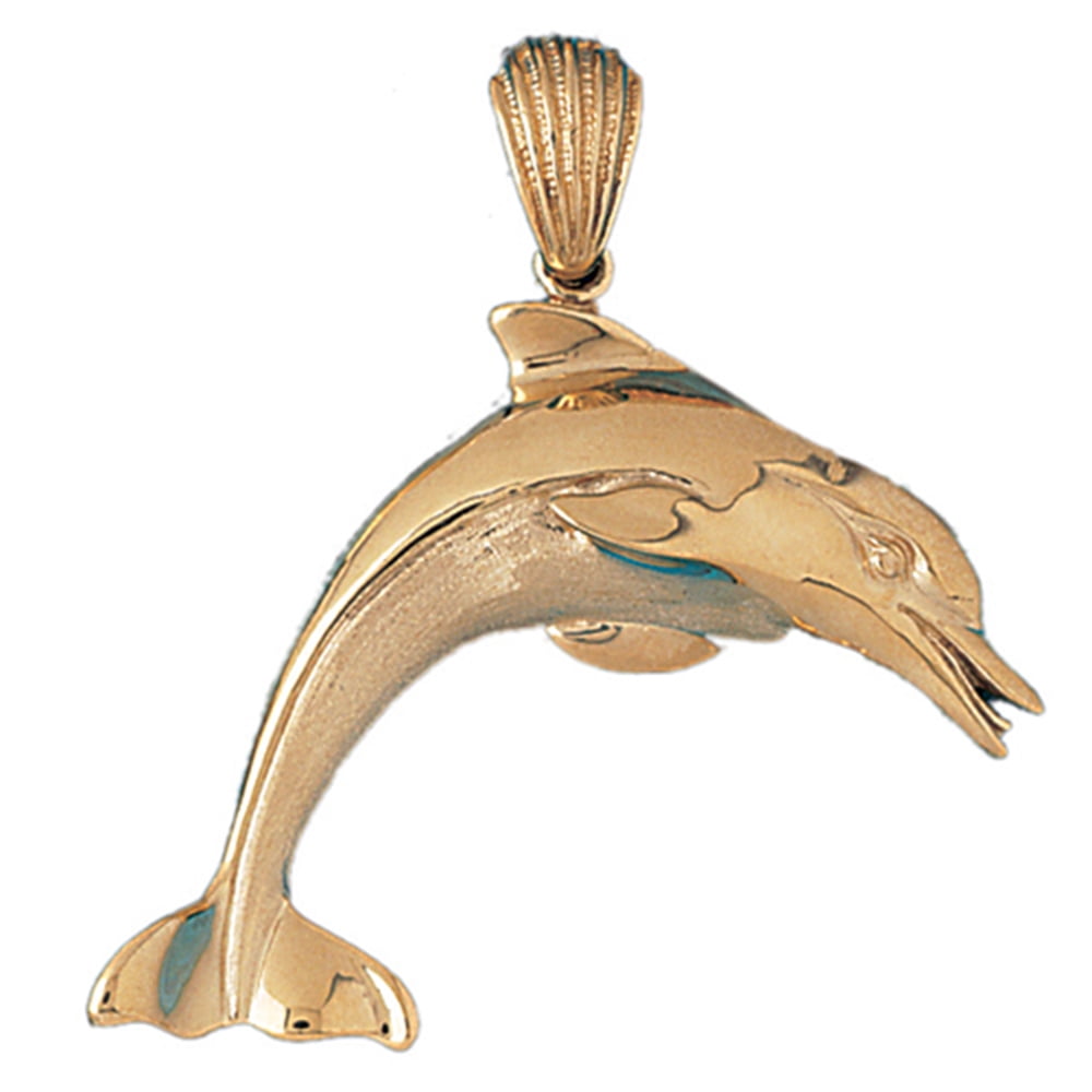 14K Yellow Gold Dolphin Pendant - 53 mm - Walmart.com