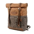 Ismart Waxed Canvas Backpack, Roll-Top Rucksack with Genuine Leather ...