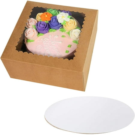 8x8x4inch Large Cake Boxes and Boards,Brown Tall Sturdy Bakery Boxes ...