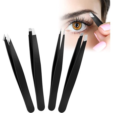 Tip Tweezers Set, Stainless Steel, Modified Tip and Slanted Eyebrow, 4 ...