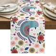 Blue Birds Table Runner, Nordic Style Folk Art Red Daisy Flower Leaf ...