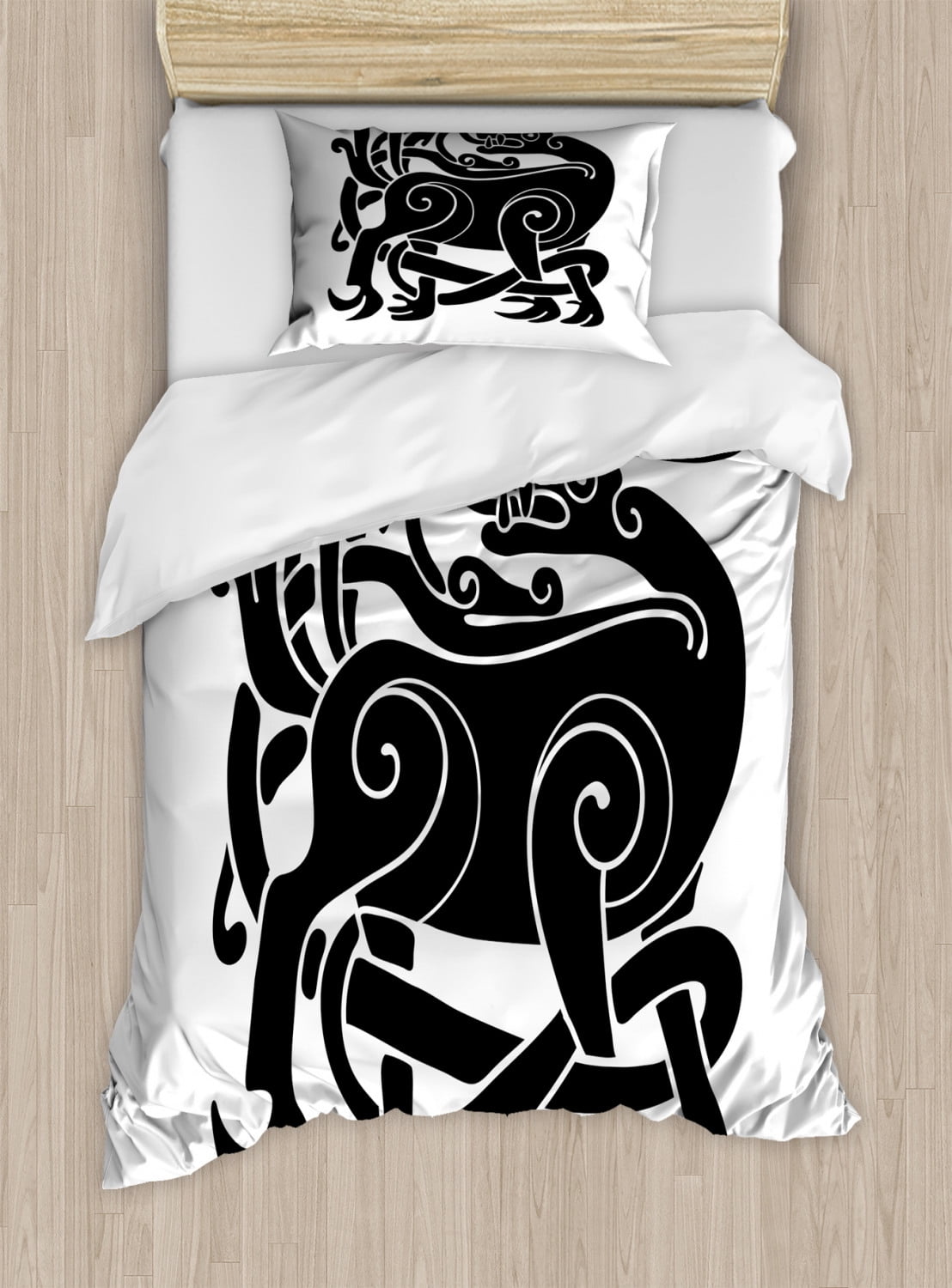 Celtic Twin Size Duvet Cover Set, Celtic Cultural Mythic Animal Deer in ...