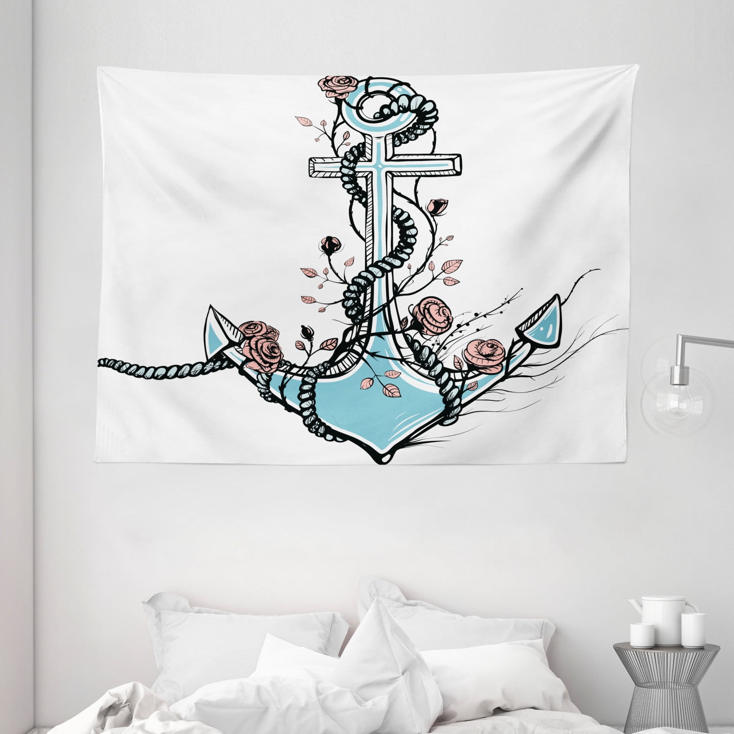 Anchor Tapestry, Romantic Boho Design Sketch of an Old Anchor with ...