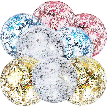 Xizioo 8 Pieces Inflatable Clear Glitter Beach Balls Confetti Beach ...