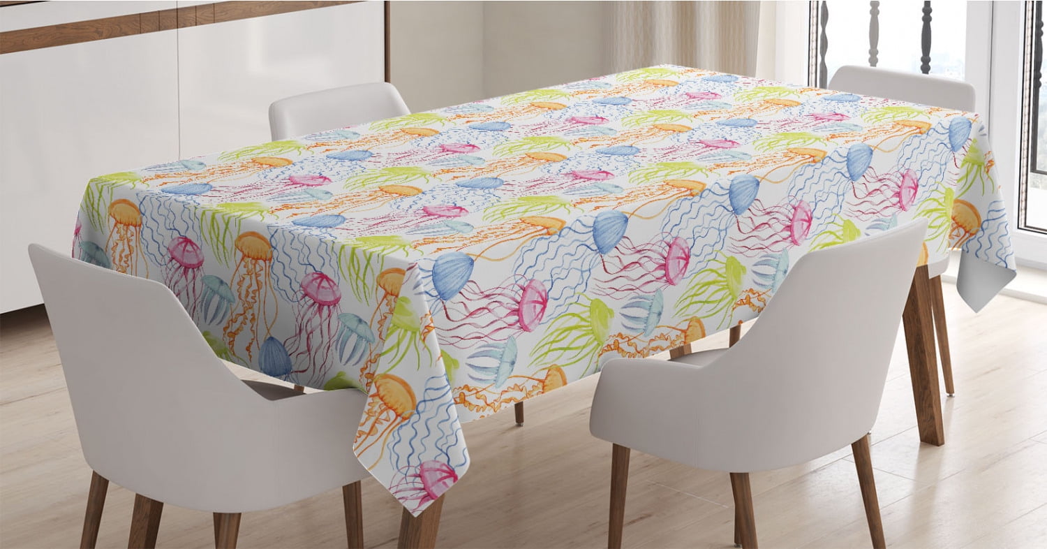 Aqua Jellyfish Tablecloth, Watercolor Design Inspired of Nautical ...