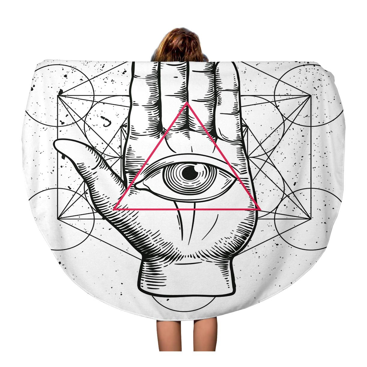 SIDONKU 60 inch Round Beach Towel Blanket Hipster Sacred Geometry Hand ...