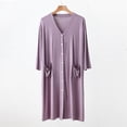 AGKIZG Unisex Couple Bathrobe V Neck 3/4 Sleeve Button Sleep Robe Loose ...
