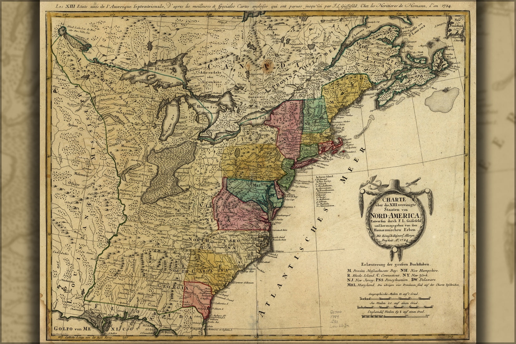 24"x36" Gallery Poster, map of united states of america 1784 in german ...