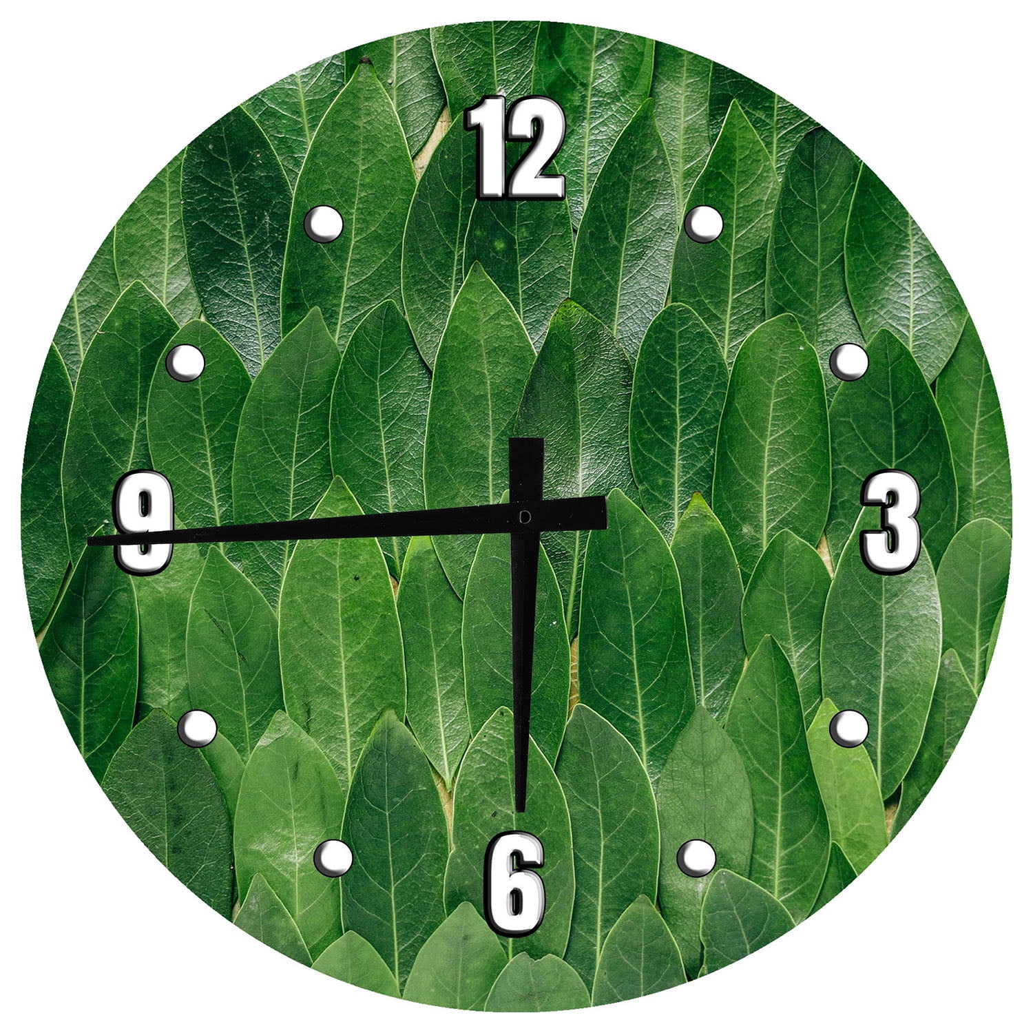 Large Wood Wall Clock 24 Inch Round Waxy Green Leaves for Natural Round ...