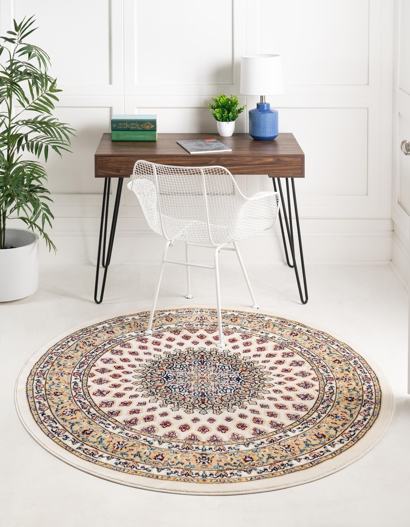 Rugs.com Rabia Collection Rug – 5' Round Ivory Low Rug Perfect For ...
