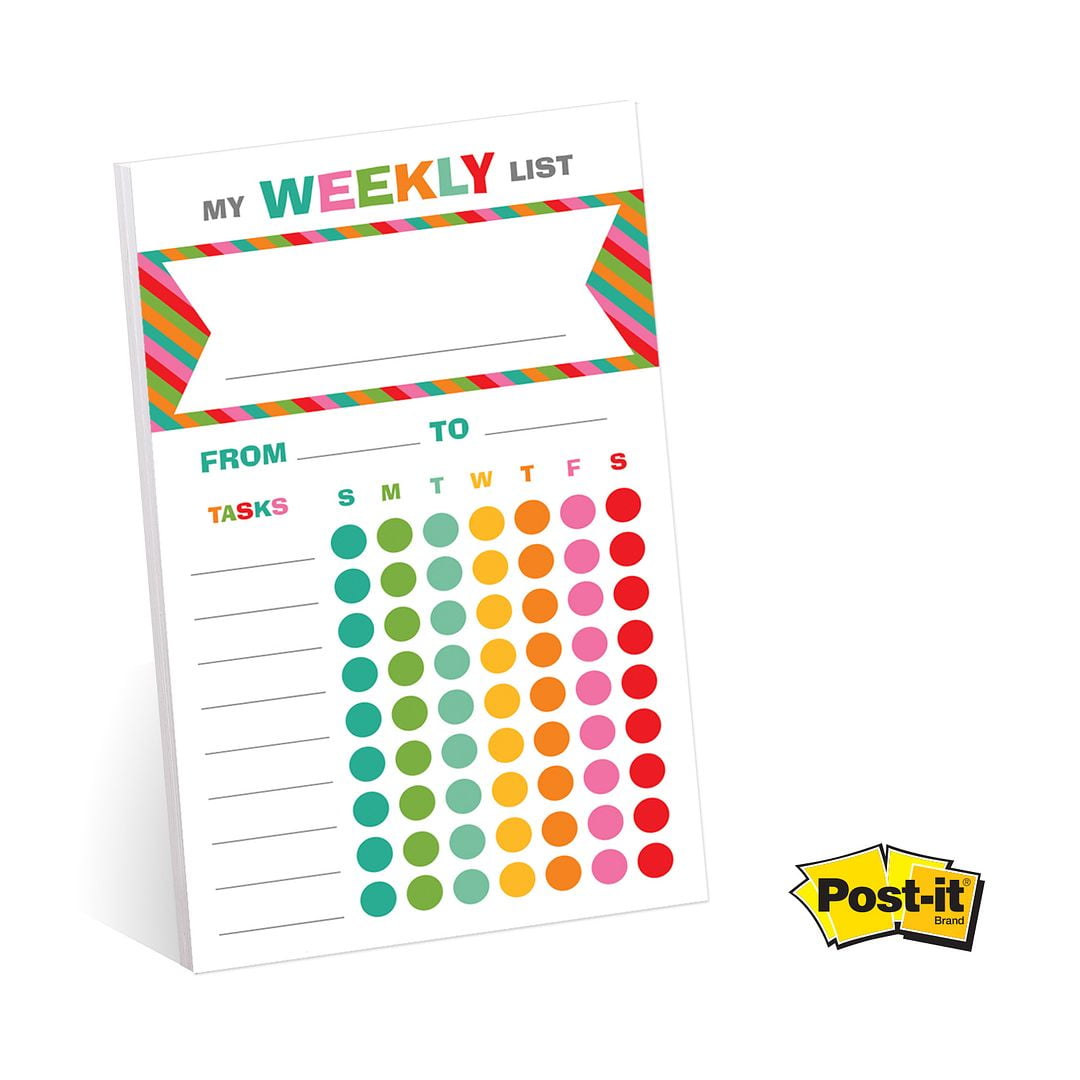 Bright Cheerful Weekly Chore Chart / 6" x 10" Sticky Note Fill-In Task ...
