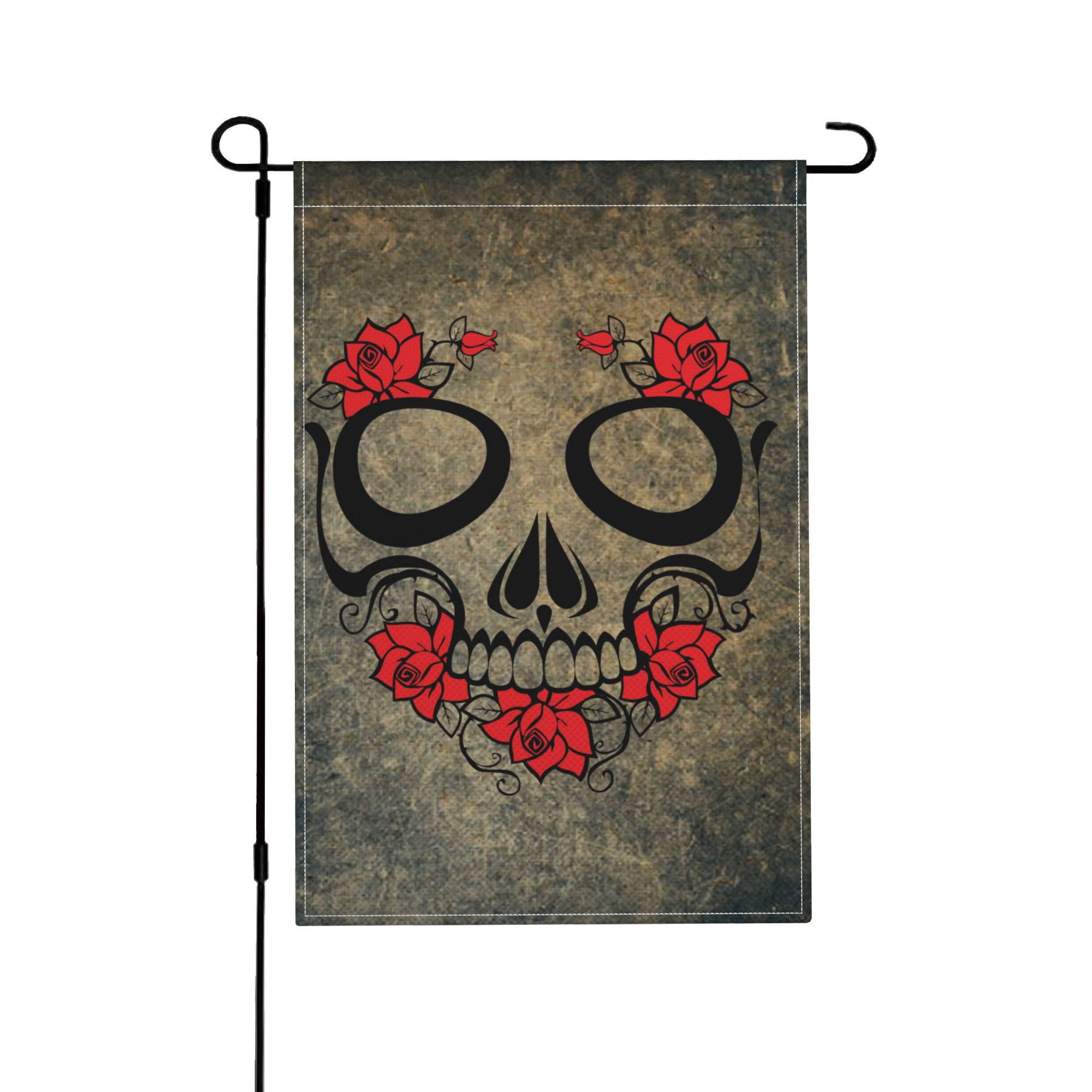 TEQUAN Rose Skull Death Bone Garden Flags, 18 x 12 inch Double Sided ...