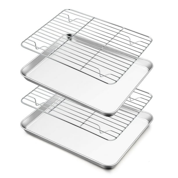 JUNWELL Baking Sheet with Rack Set (2 Pans + 2 Racks) Stainless Steel ...