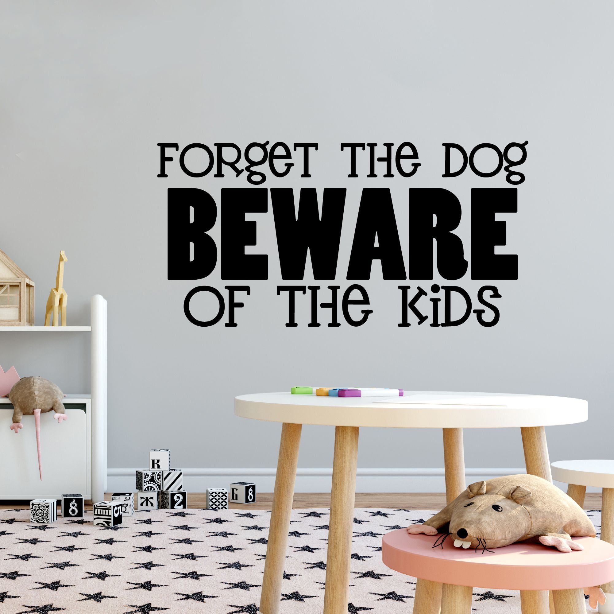Animal Wall Decal Cute Forget the Dog beware of the Kids Lettering ...