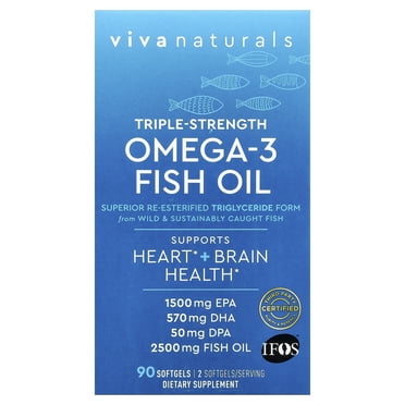 Viva Naturals Triple-Strength Omega 3 Fish Oil Supplement, 2500 mg, 60 Pescatarian-Friendly ...
