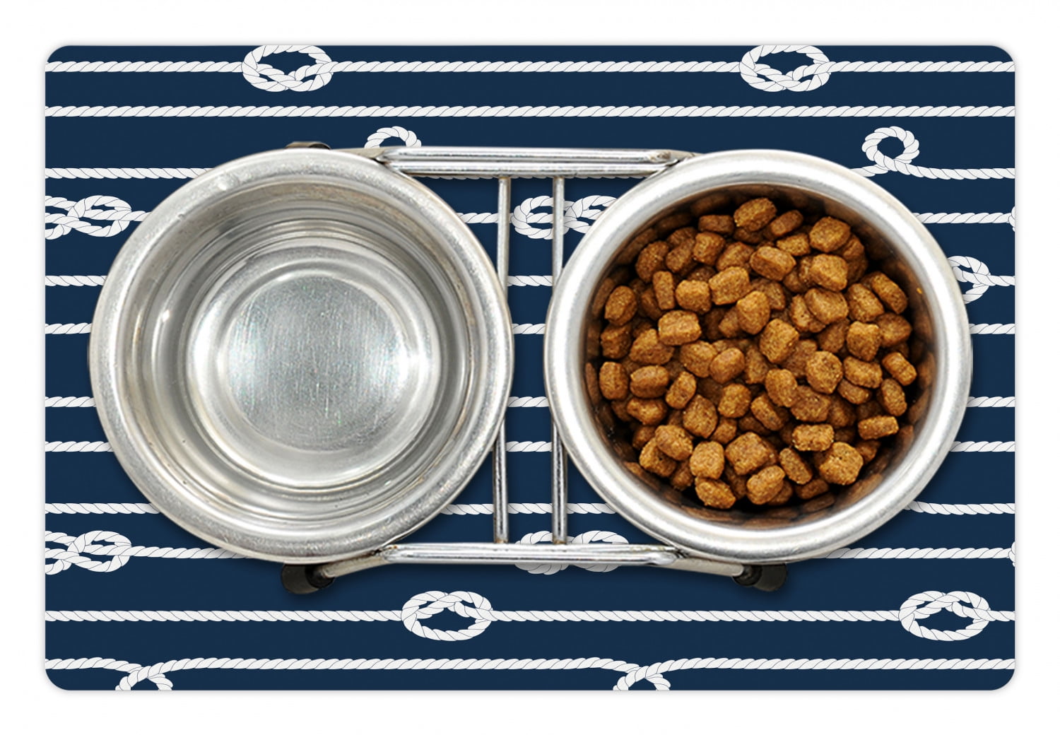 Navy Blue Pet Mat for Food and Water, Horizontal Marine Knots Ropes ...