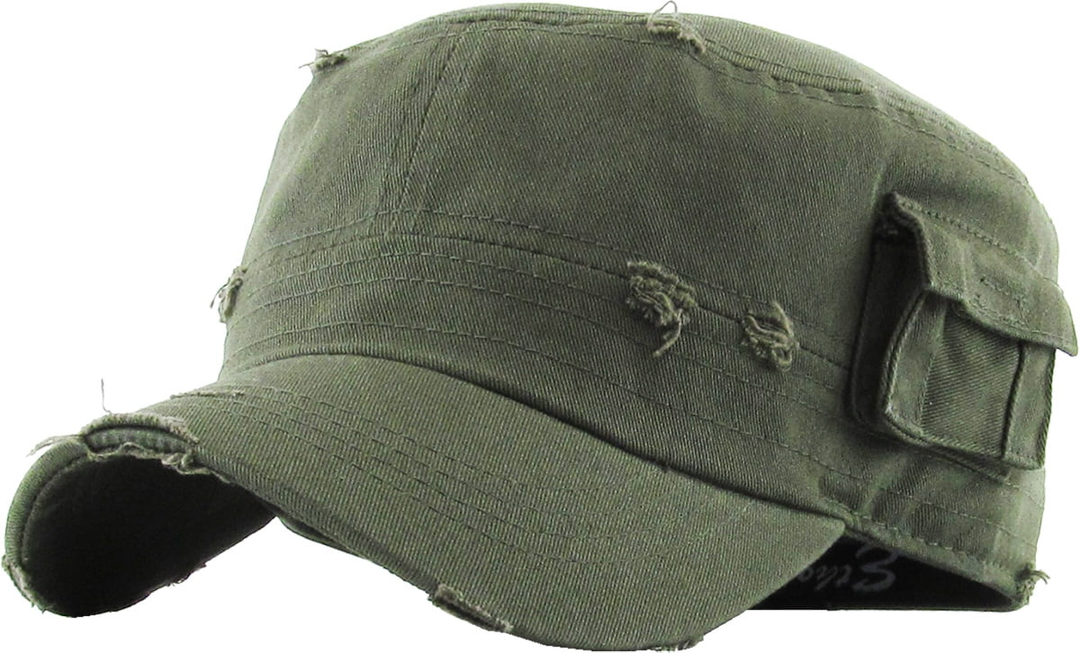Vintage Distressed Cadet Army Military Fitted Botton Cap Basic Everyday ...